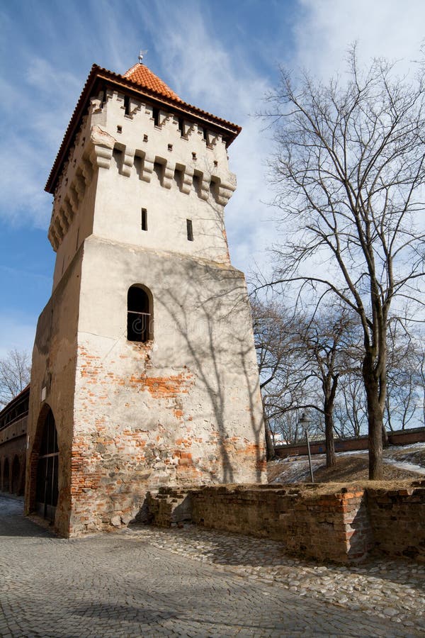 Old Defensive Tower in Sibiu, Romania Stock Image - Image of protect ...