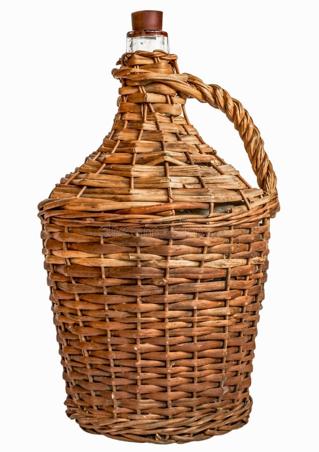 Old Demijohn Glass Wrapped in Wicker Stock Photo - Image of isolated ...
