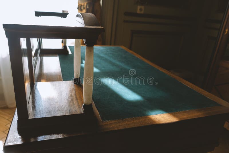 Old Desk Upholstered in Green Fabric Stock Image - Image of green ...