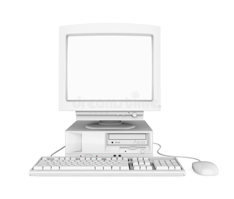 Old Desktop Computer with a Blank White Screen Monitor, Keyboard and ... Old Desktop Computer with a Blank White Screen Monitor, Keyboard and ...