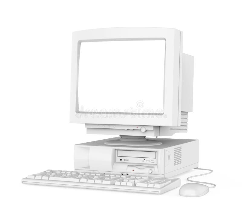 Old Desktop Computer with a Blank White Screen Monitor, Keyboard and ...