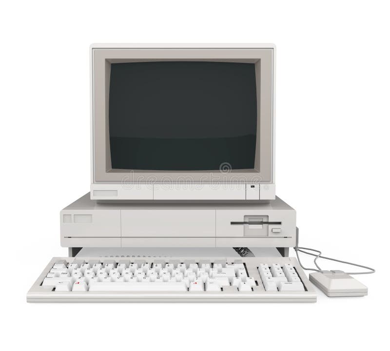 Old Desktop Computer with a Blank White Screen Monitor, Keyboard and ...