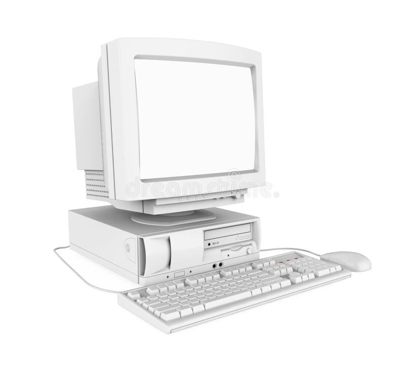 Old Desktop Computer with a Blank White Screen Monitor, Keyboard and ...