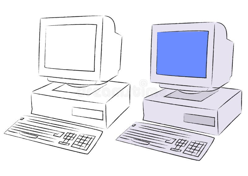 Old Desktop Computer stock vector. Illustration of sketch - 39520860