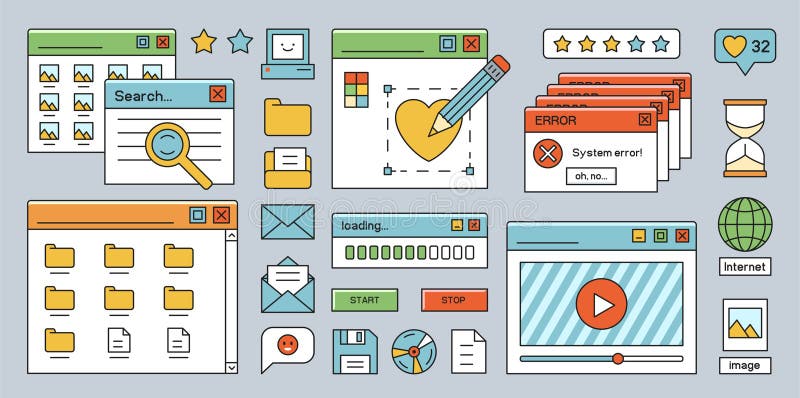 Old Desktop User Interface Set Stock Vector - Illustration of retro ...