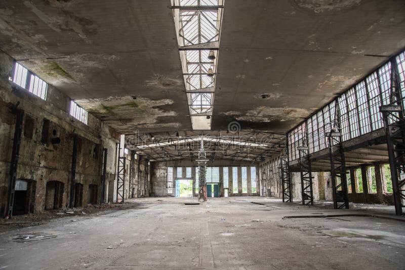 Old, Destroyed and Abandoned Factory, Urbex Industrial Hall Stock Image ...