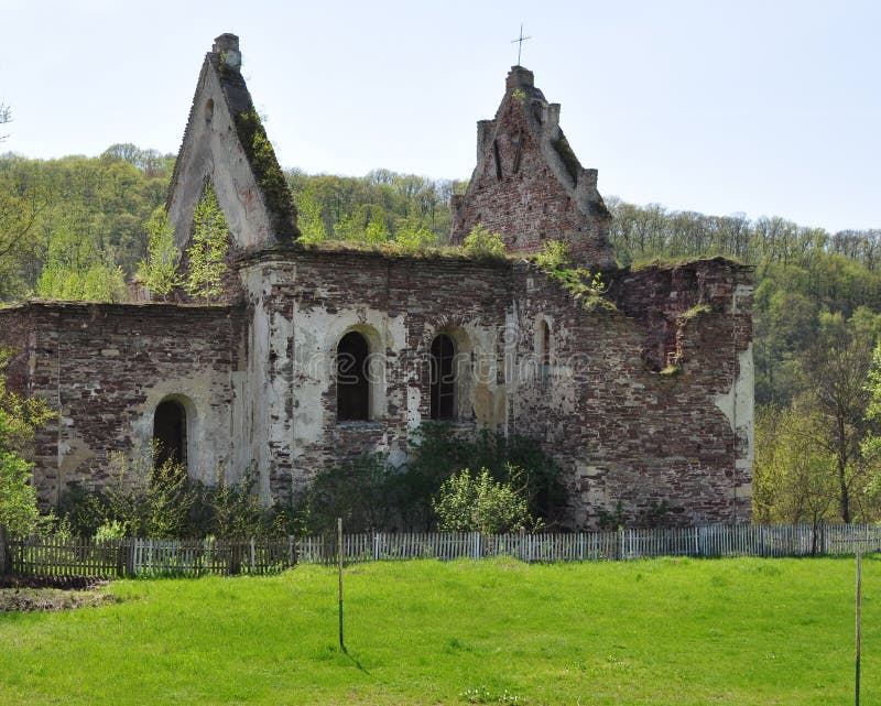 An Old Destroyed Brick Building with Broken Arched Windows. Stock Photo ...