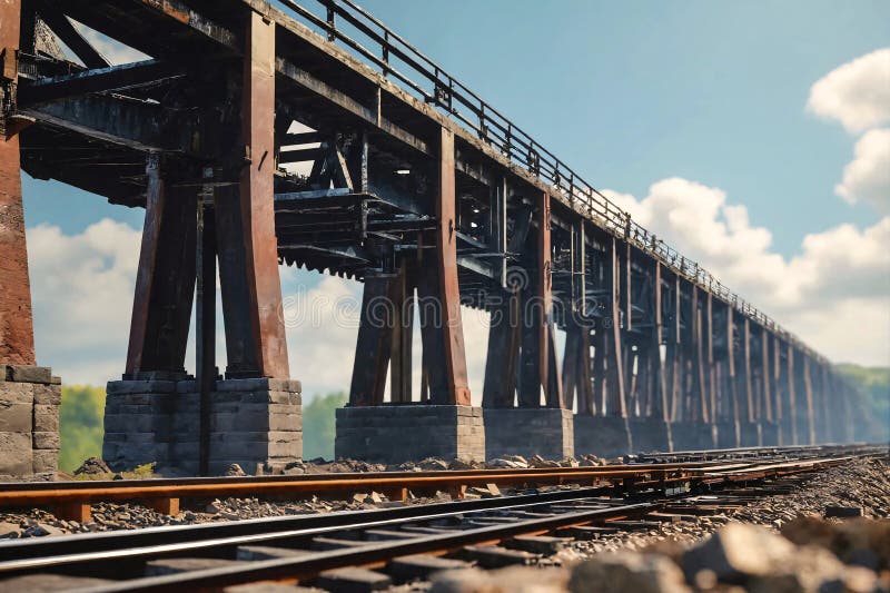 Old Destroyed Bridge with Broken Railway Stock Illustration ...