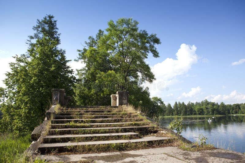 The Old Destroyed Bridge in Park Stock Image - Image of green, solitude ...