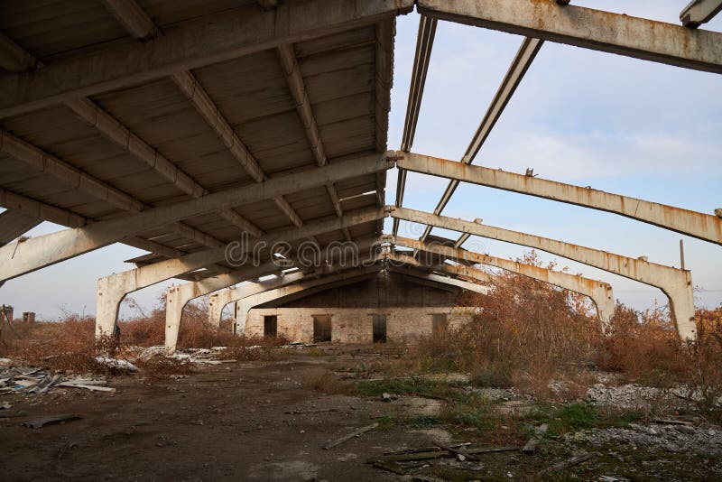 Old an almost Destroyed Building of Cattle Farm with Slate Roof Stock ...