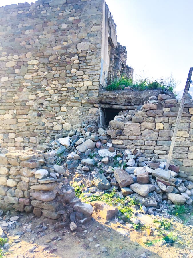 Old Destroyed House in the Mountains. Broken Stone Wall of a House ...