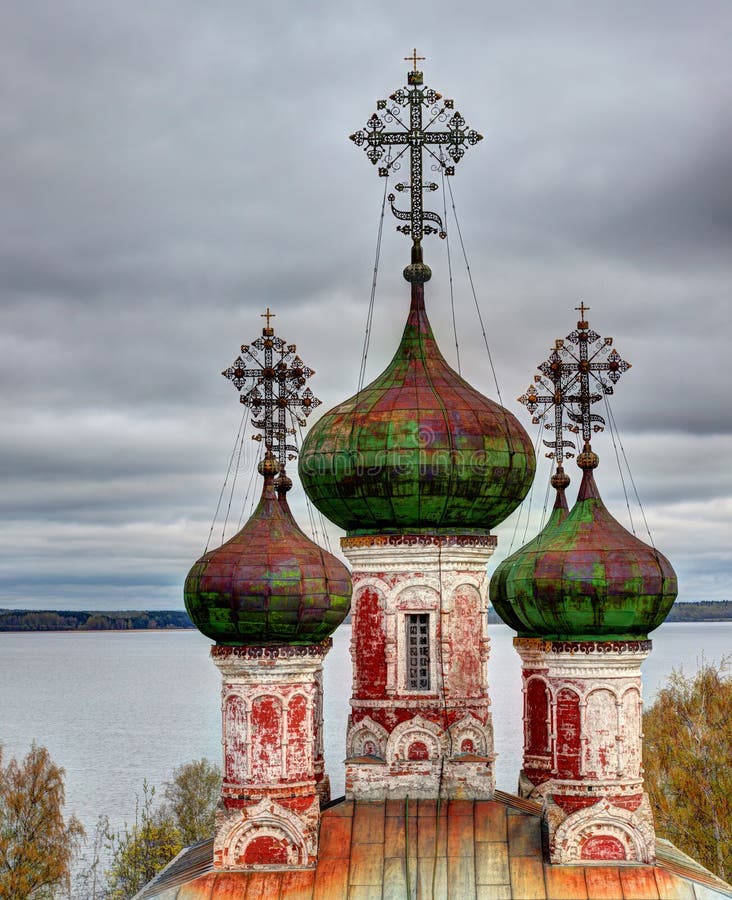 Old Destroyed Red Orthodox Church Stock Photo - Image of cloud, crosses ...
