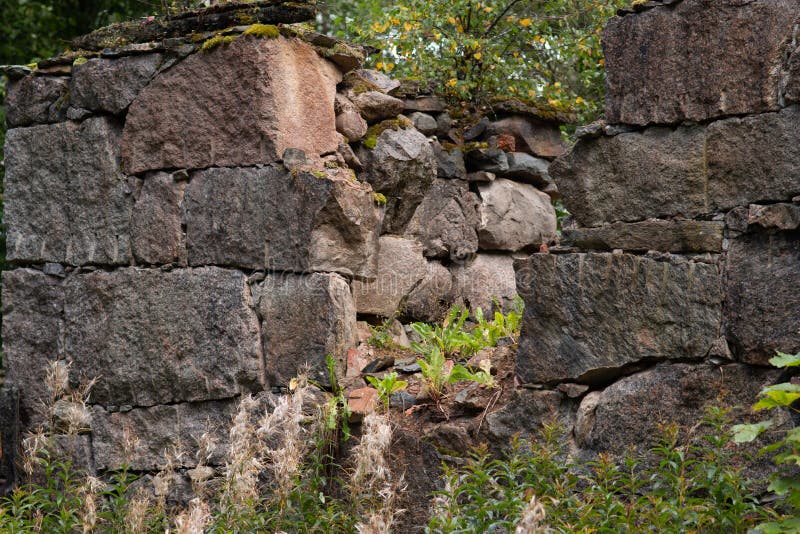 Old destroyed stone wall stock image. Image of environment - 196885567