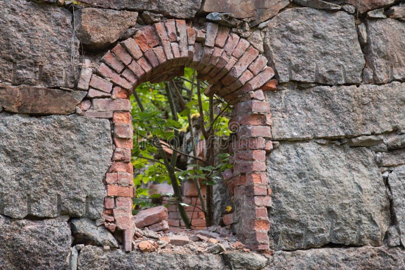 Old destroyed stone wall stock photo. Image of outlook - 196885660