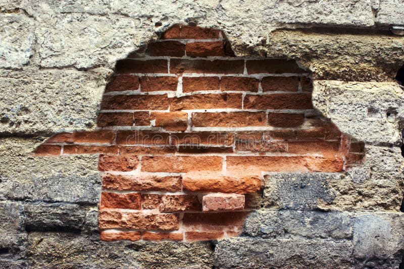Destroyed Wall with a Brick Stock Image - Image of equipment, restoring ...