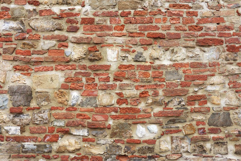 Old Deteriorated Wall of Red Bricks and Stone. Stock Photo - Image of ...
