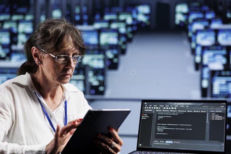 Old Developer Writing Server Code Stock Image - Image of laptop ...