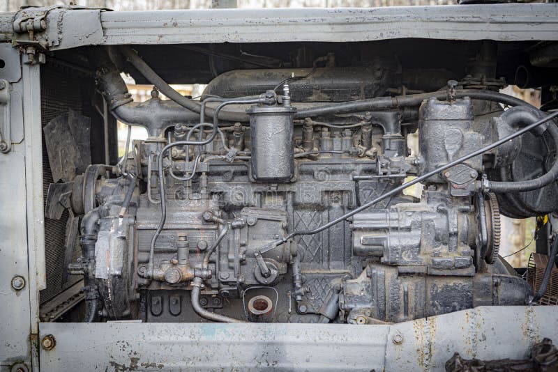 An Old Diesel Engine of the Tractor Stock Image - Image of closeup ...