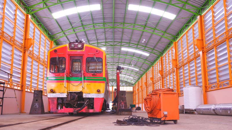 The Old Diesel Train Inside of Mechanical Garage Awaiting To ...