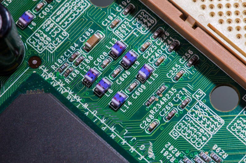 Old Digital Circuit Board with Microprocessors and Components, Closeup ...