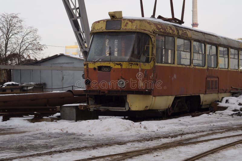 Tram. an old rusty tram. stock photo. Image of aged - 135554134