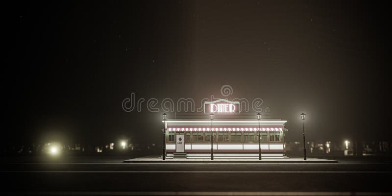 Old diner night scene stock illustration. Illustration of night - 258553650