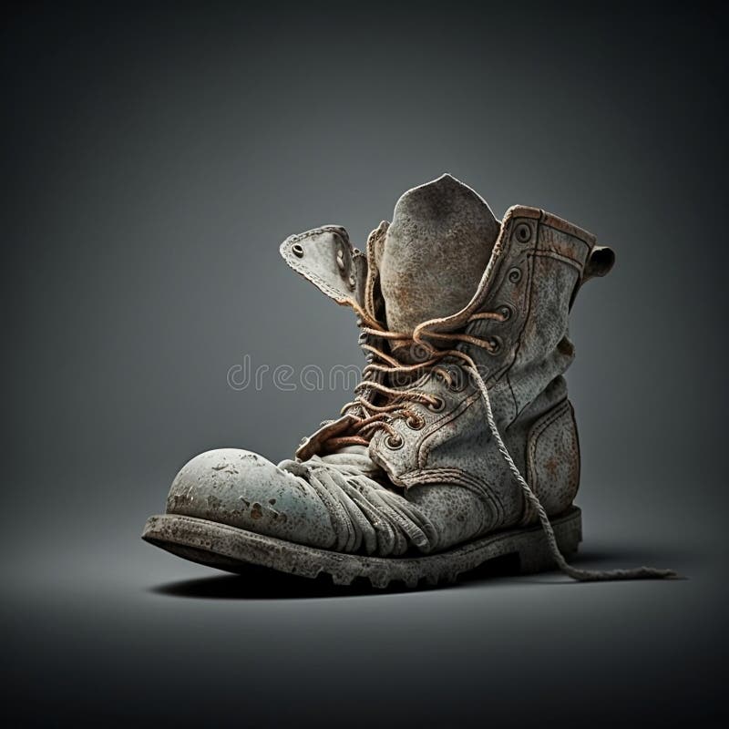 Old Dirty Boot with Laces on Gray Background. Generated by AI Stock ...