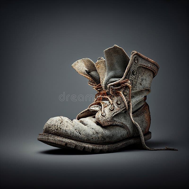 Old Dirty Boot with Laces on Gray Background. Generated by AI Stock ...