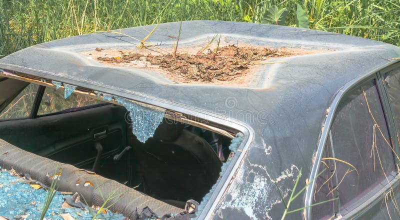 Old Dirty Car with Busted Window Stock Image - Image of concrete, retro ...