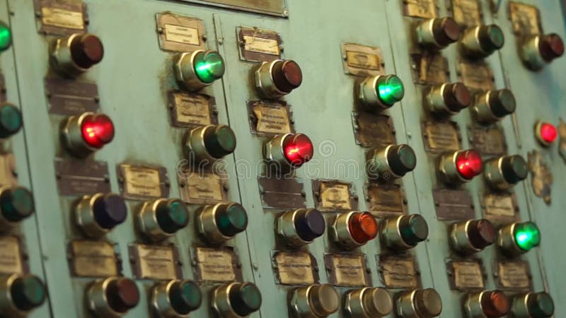 Old Dirty Control Panel with Green and Red Buttons in Plant. Stock ...