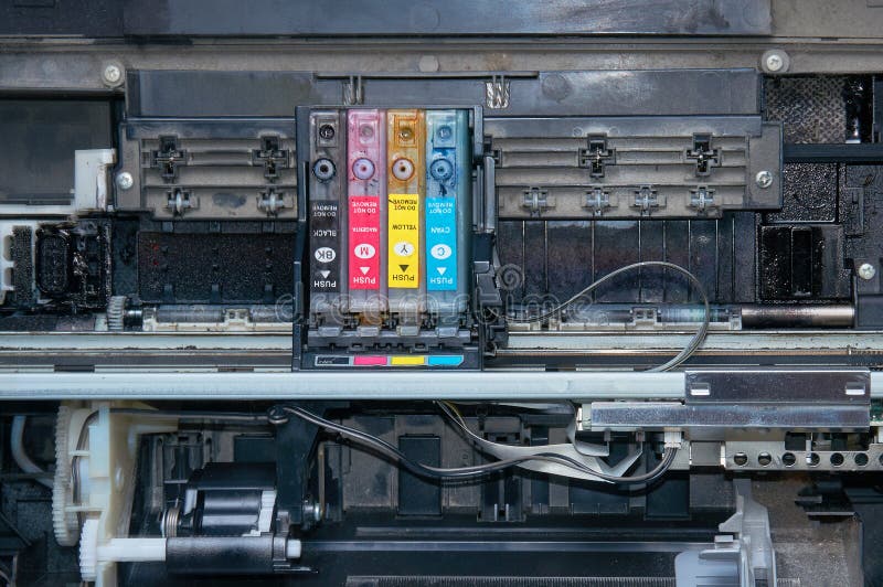 Old, Dirty, Disassembled Ink Jet Printer. View of Internal Parts Stock ...