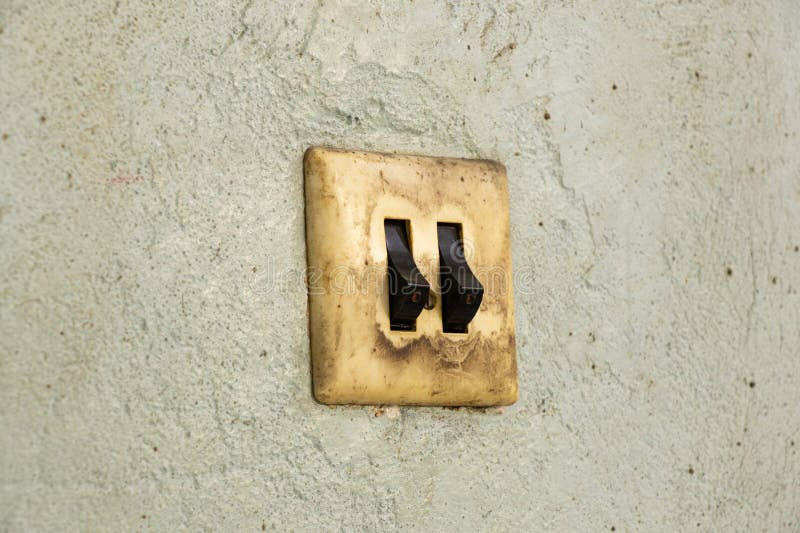 Old Dirty Double Switch on Old Wall in Workshop Stock Photo - Image of ...