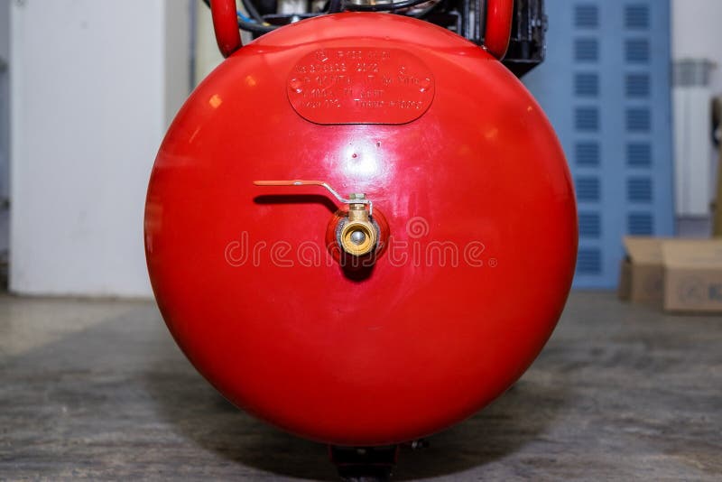 Red production compressor stock image. Image of pipe - 105451551