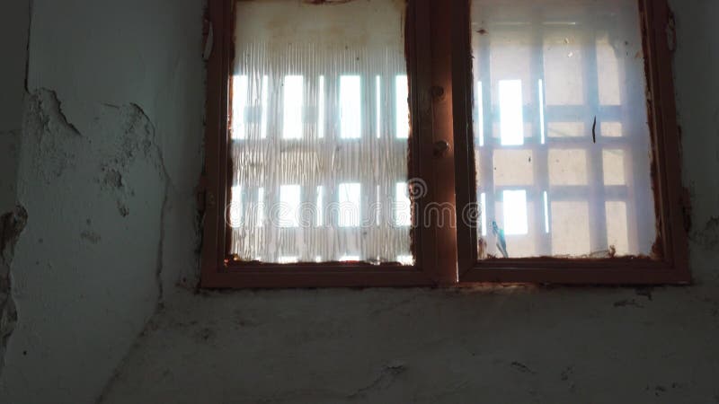 Old Dirty Little Window with a Thick Wall. Window of an Old House Stock ...
