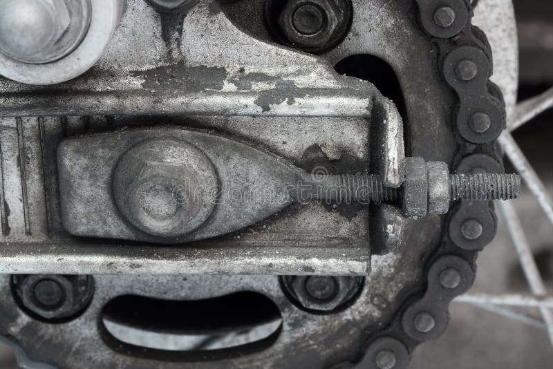 Old dirty motorcycle chain stock photo. Image of detail - 54793182
