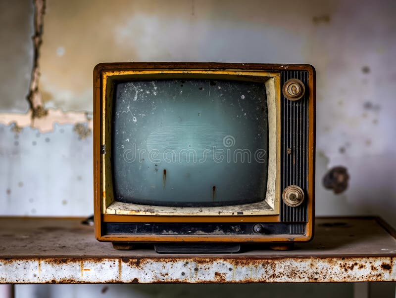 An Old Television Sitting on Top of a Table Stock Photo - Image of ...