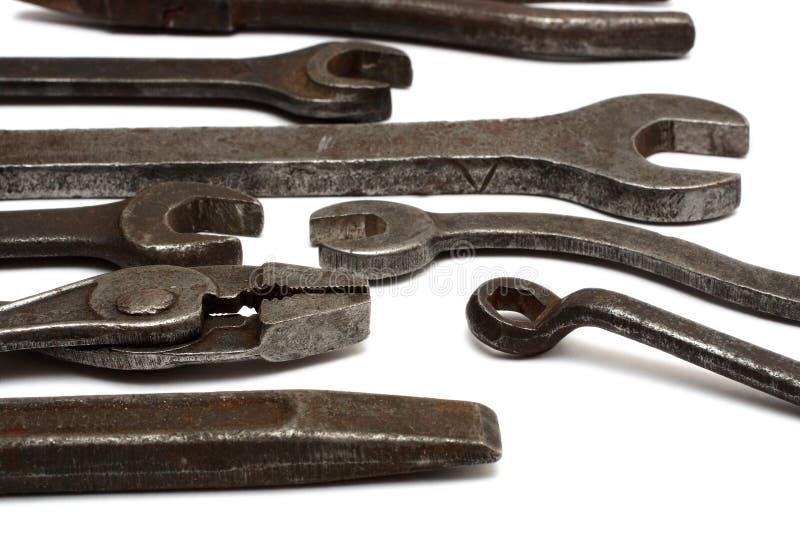 Set of old dirty tools stock image. Image of pliers, spanner - 7600107