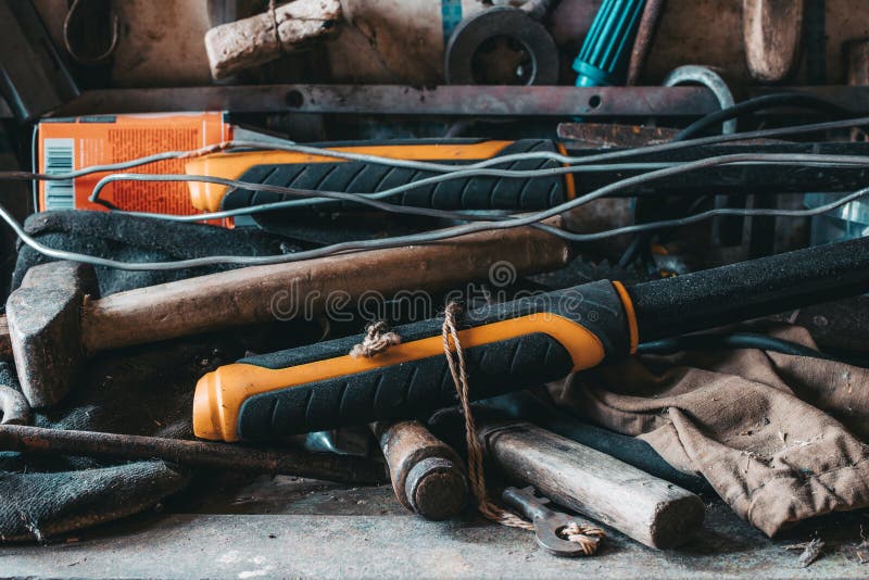 Old Dirty Tools. Old Dirty Workbench Stock Image - Image of iron ...
