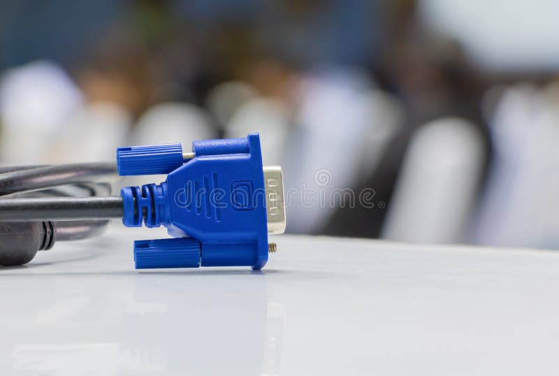 Old Dirty VGA Tech Cable Connector of Computer on Table White Blur ...