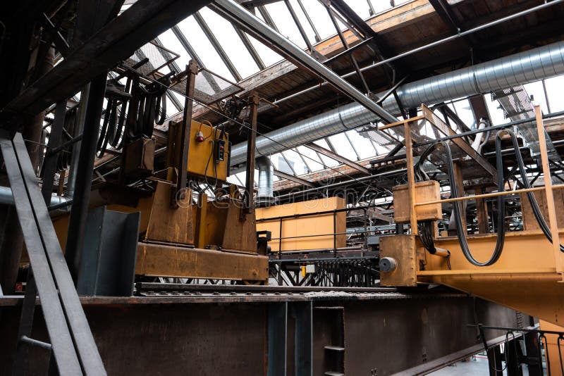 Old Disabled Heavy Industry Factory Machinery Inside Low Angle Shot ...