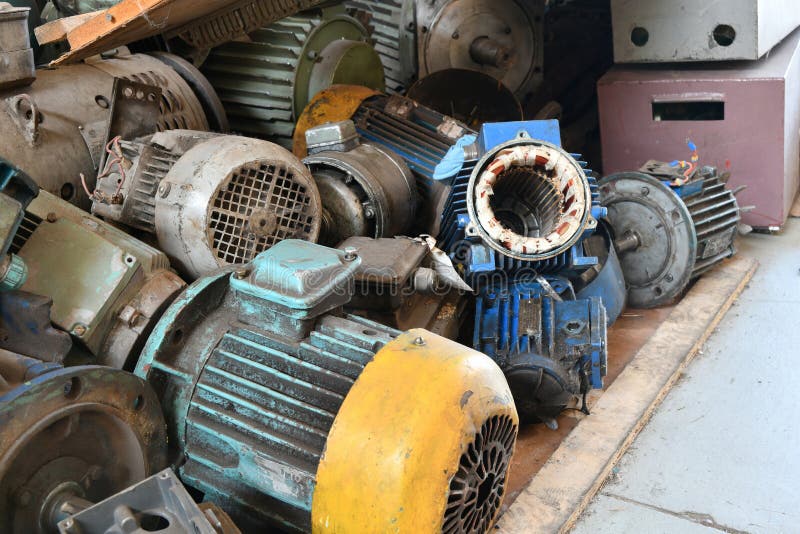 Old Disassembled Electric Motor in a Warehouse for Repair Stock Image ...