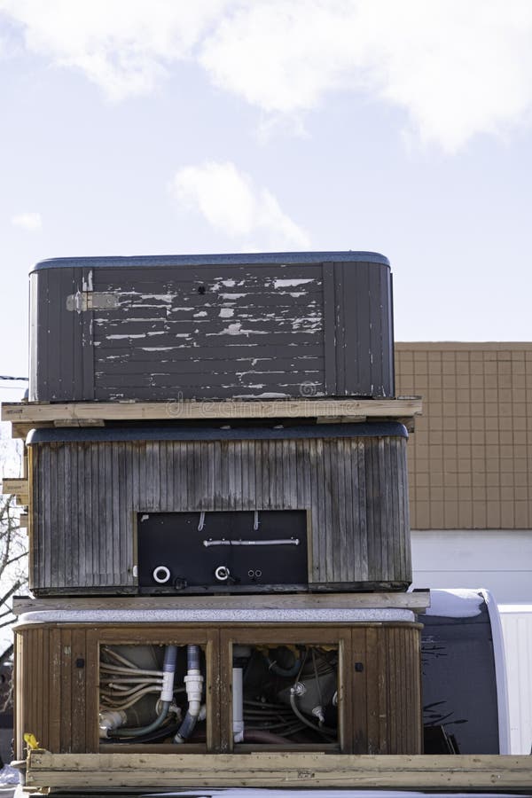 Old Discarded Hot Tubs Ready for Recycling Stock Photo - Image of sauna ...