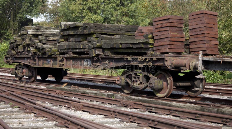 Old Disused Train Wagon Loaded with Worn Wooden Sleepers Stock Photo ...