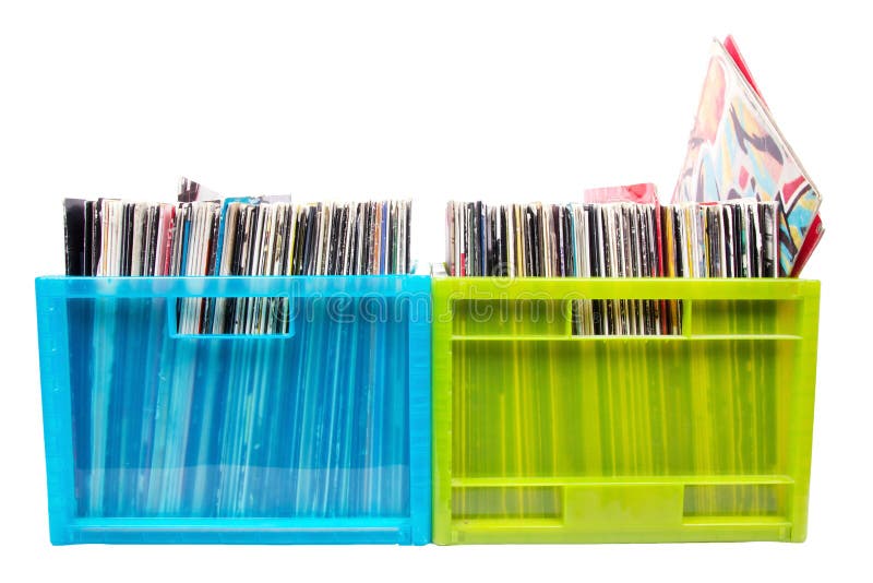Old Dj Records Collection in Plastic Boxes Stock Photo - Image of ...