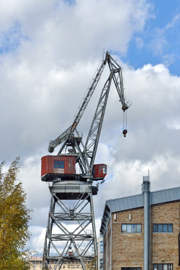 Old dock crane in port stock image. Image of logistics - 78573403