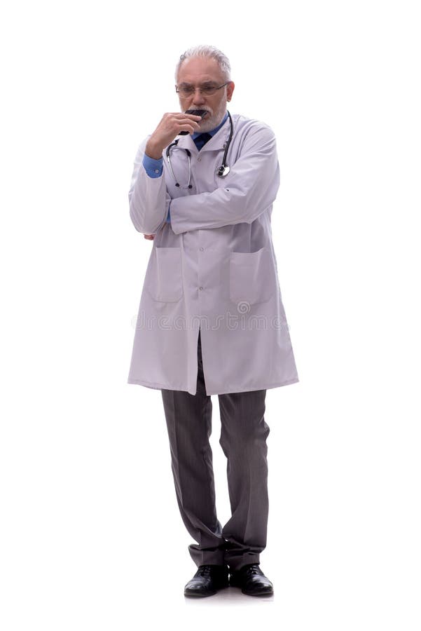 Old Male Doctor Isolated on White Stock Image - Image of care, checkup ...