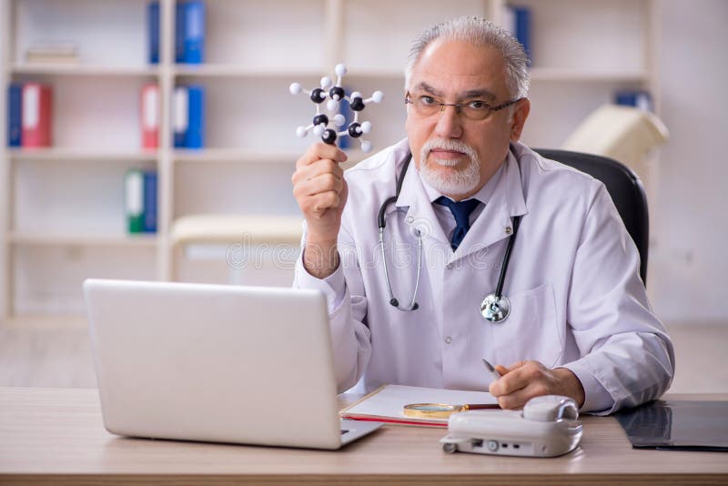 Old Male Doctor Lecturer Holding Molecular Model Stock Image - Image of ...