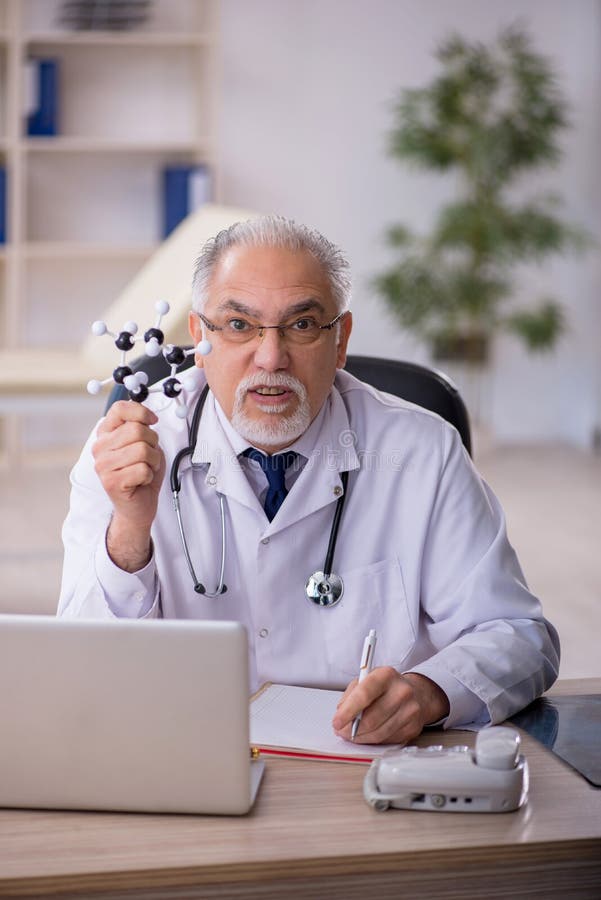Old Male Doctor Lecturer Holding Molecular Model Stock Photo - Image of ...