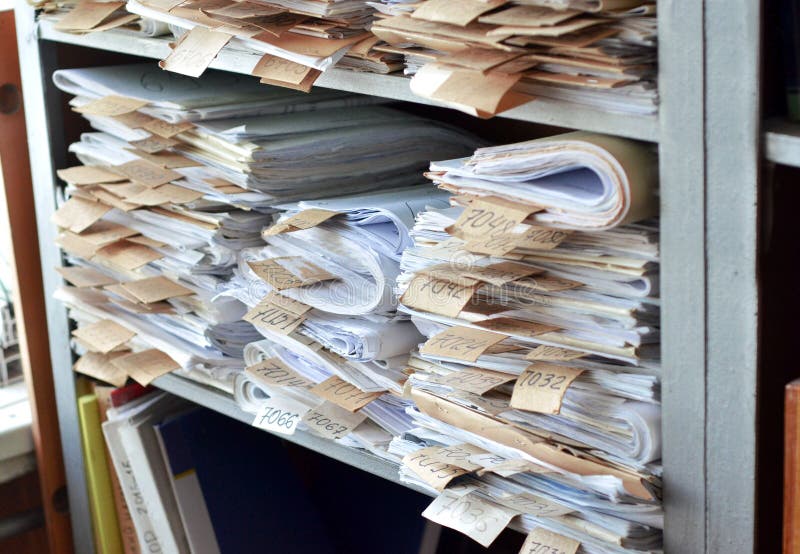 Old Documents, Drawings with Numbers Stacked on Shelves in the O Stock ...