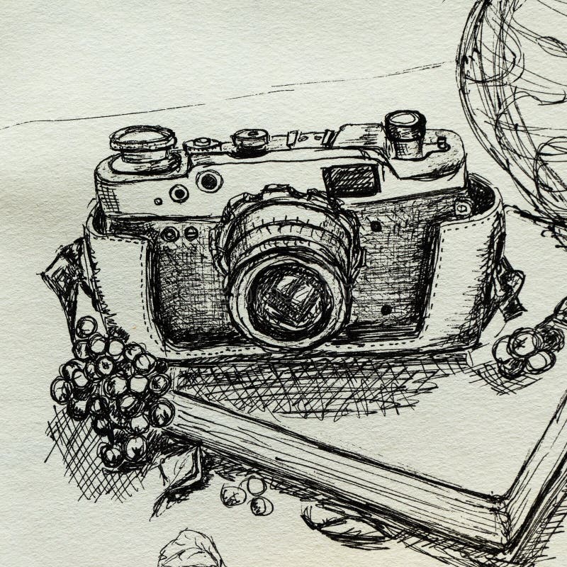An Old Doodle-style Camera. Hand-drawn. Drawing from Nature Stock ...